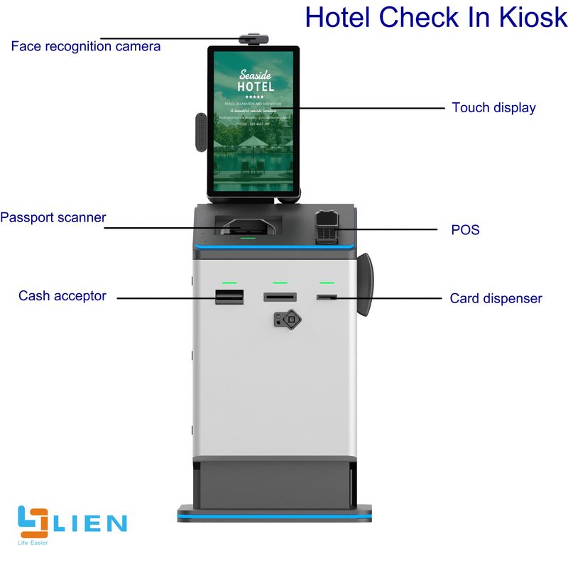 21.5 Inch Hotel Lobby Self Service Check In Kiosk With Passport Scanner ...