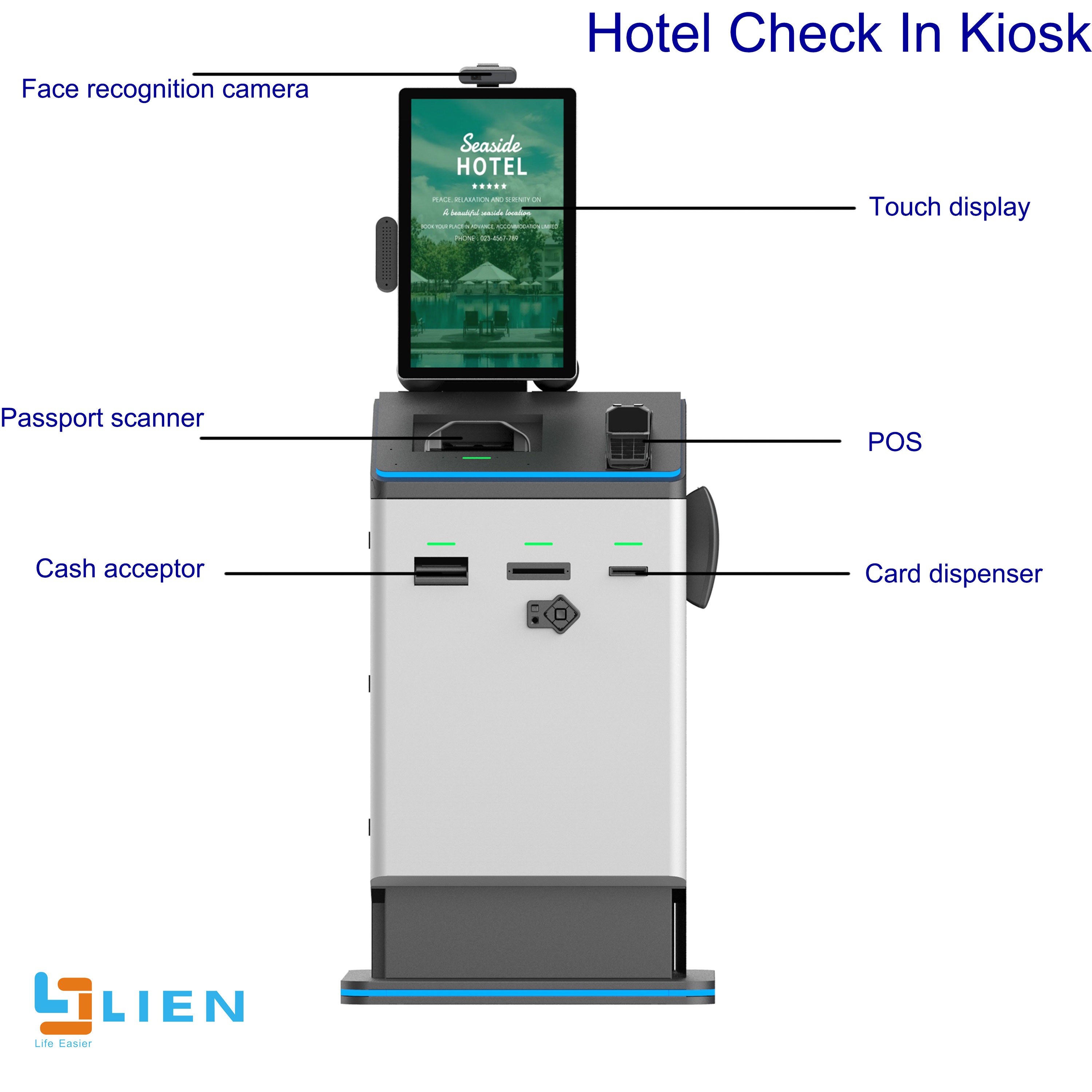 21.5 Inch Hotel Lobby Self Service Check In Kiosk With Passport Scanner ...