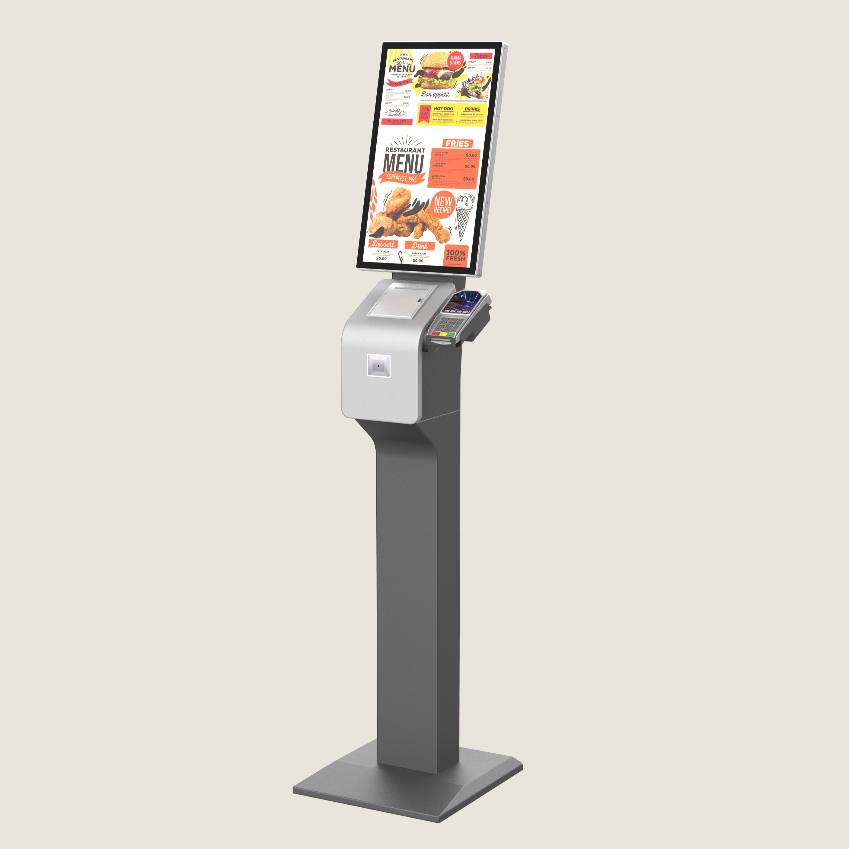 Floor Stand 21.5'' Multi-Point Touch Self Ordering Kiosk Cash/Cashless ...